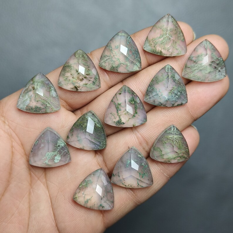 Natural ,moss Agate Beautiful Triangle Shape Gemstone Crystal Doublet ...