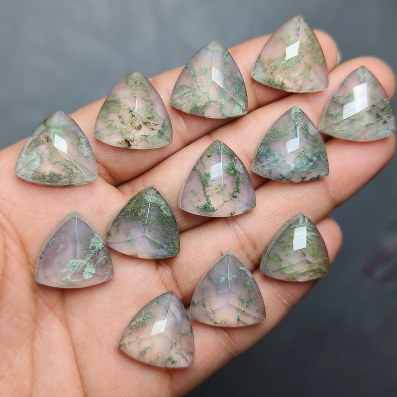 Natural ,moss Agate Beautiful Triangle Shape Gemstone Crystal Doublet ...
