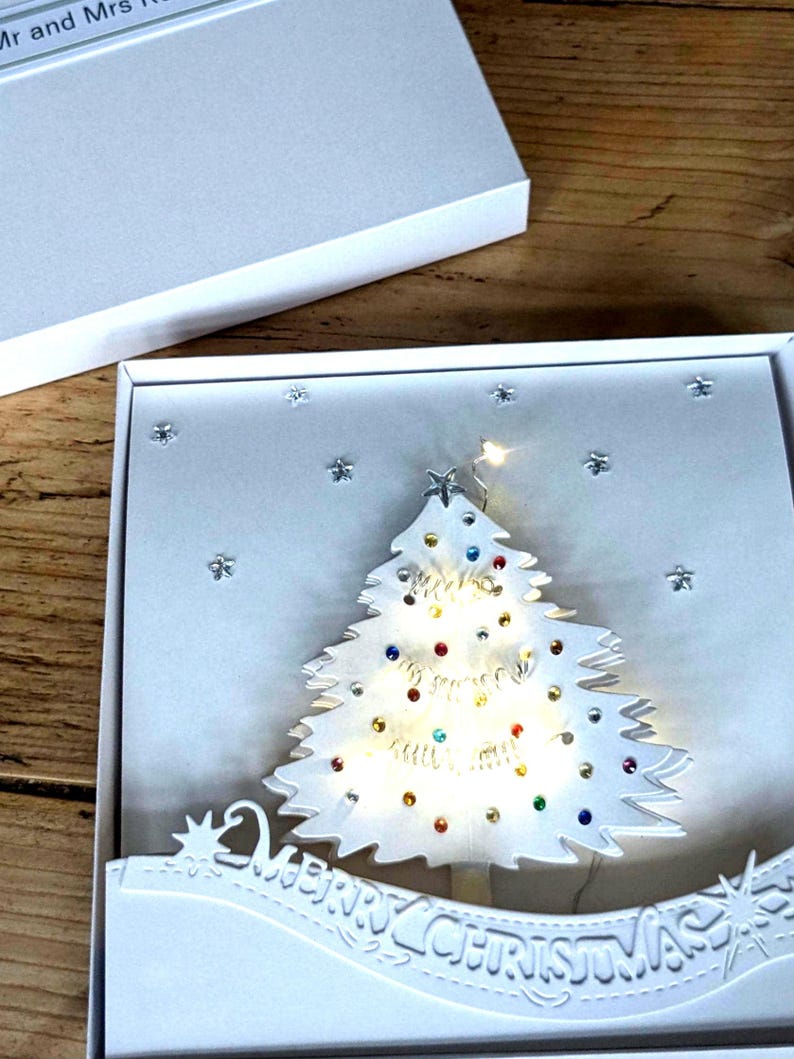 Handmade Boxed Christmas Card, Sparkling Christmas Tree With Gems and ...