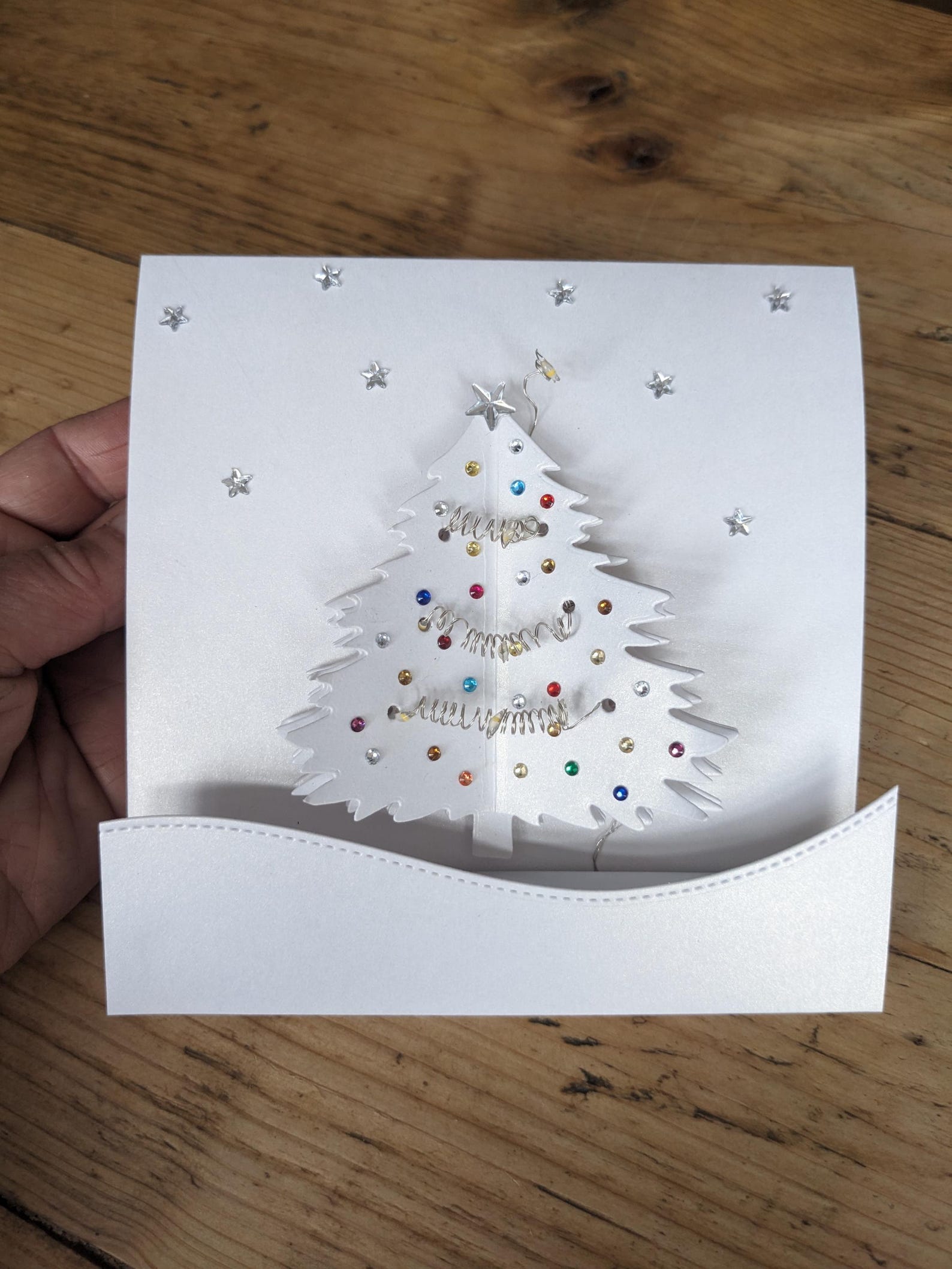 Handmade Boxed Christmas Card, Sparkling Christmas Tree With Gems and ...