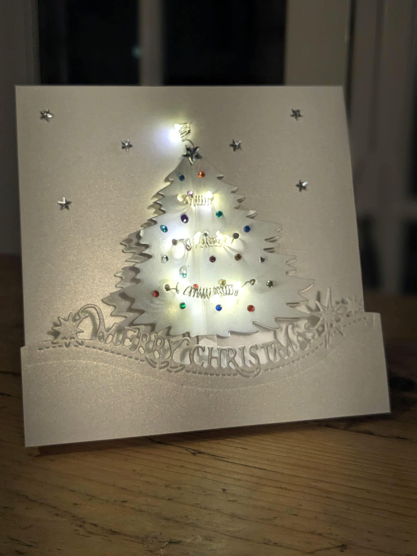 Handmade Boxed Christmas Card, Sparkling Christmas Tree With Gems and ...