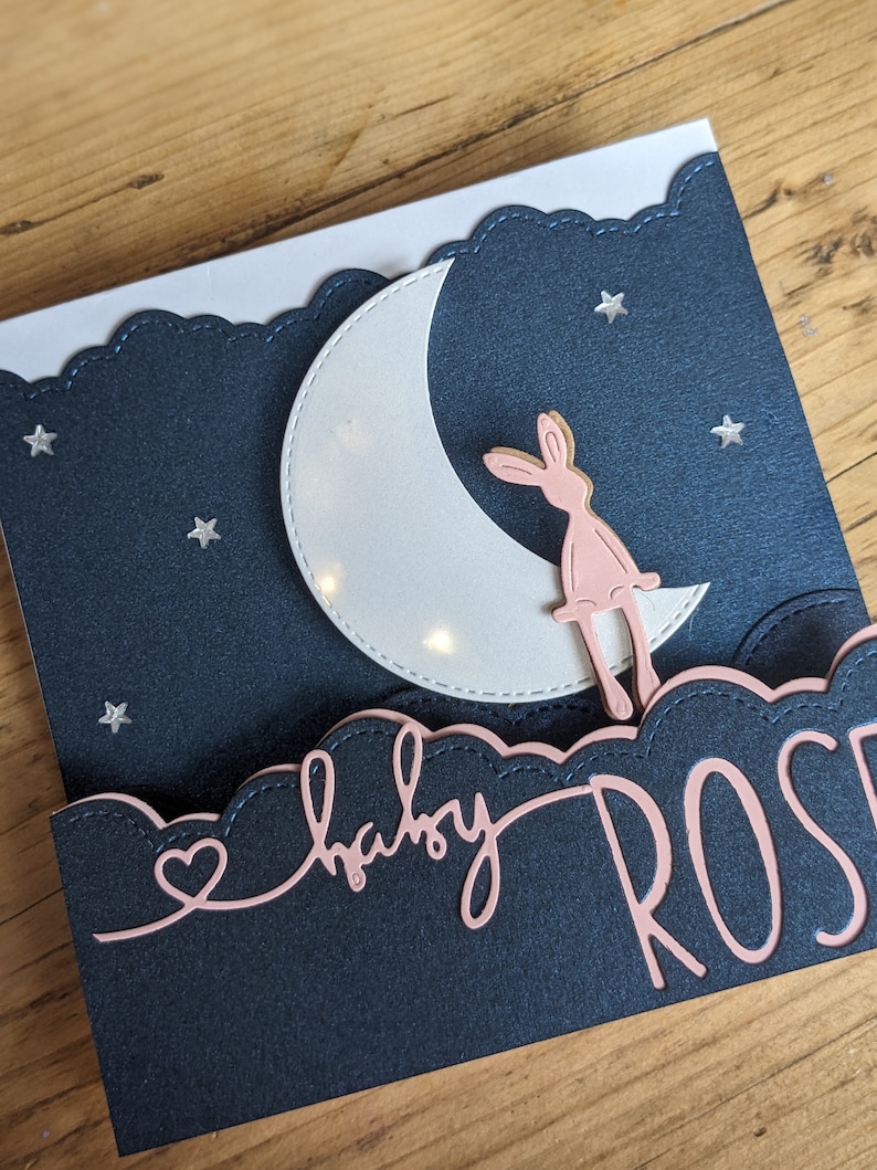 Handmade Light-up New Baby Card: Bunny on Moon Keepsake - Etsy