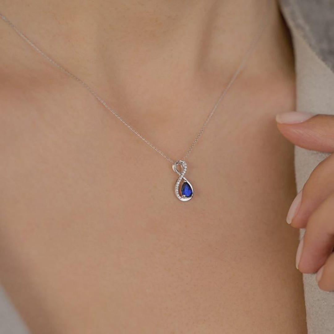 14K Gold Sapphire Diamond Necklace – 0.29ct Blue Sapphire Pendant – Dainty Fine Jewelry Gift for ...