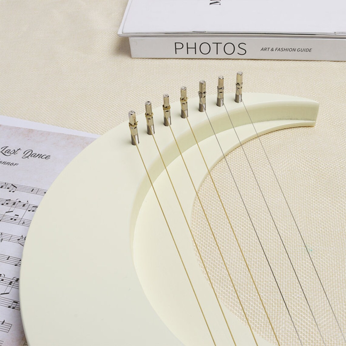 7 Strings Lyre, Mini Wooden White Moon Harp, Great Music Gift for ...