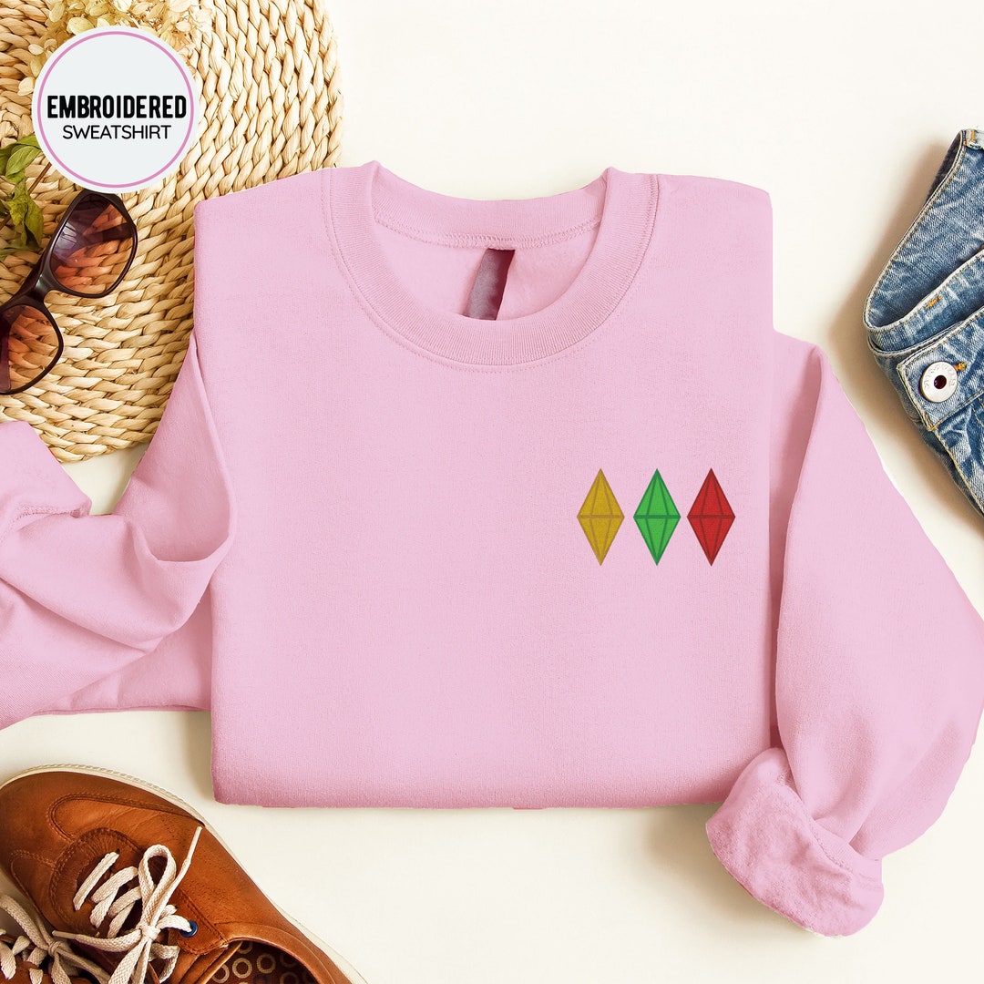 Sims Moods Plumbob Embroidered Sweatshirt, Yellow Green Red Mood Sims ...