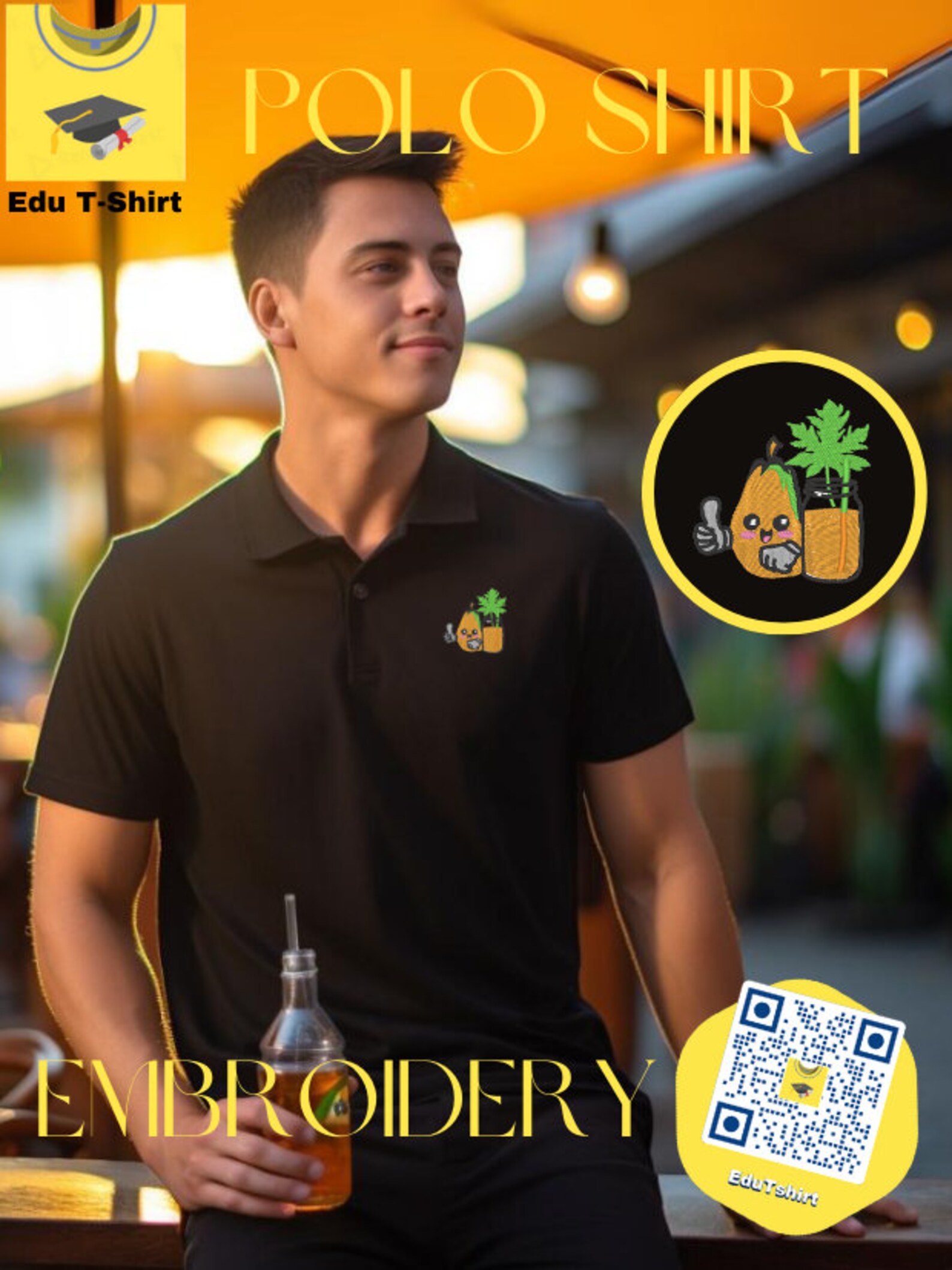POLO Shirt With EMBROIDERY for Papaya FRUIT Juice Tshirt - Etsy
