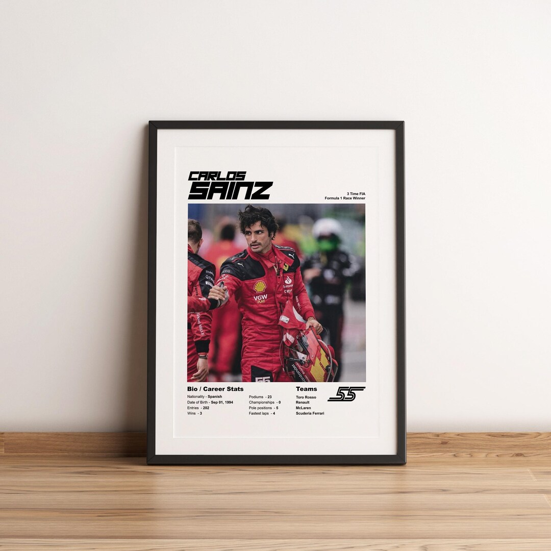 Carlos SAINZ Retro Ferrari FORMULA 1 Wall POSTER Canva Print A4 A3 A2 ...