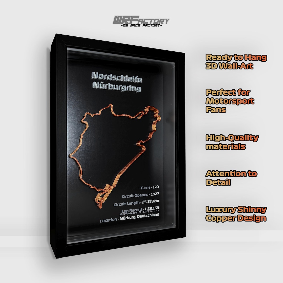 3D NURBURGRING Nordschleife Racing Track Wall Art With Elevation Lewis Hamilton Charles Leclerc ...