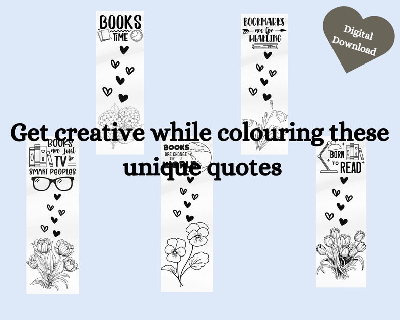Colouring Bookmarks With Book Quotes,printable Bookmarks to Colour,gift ...