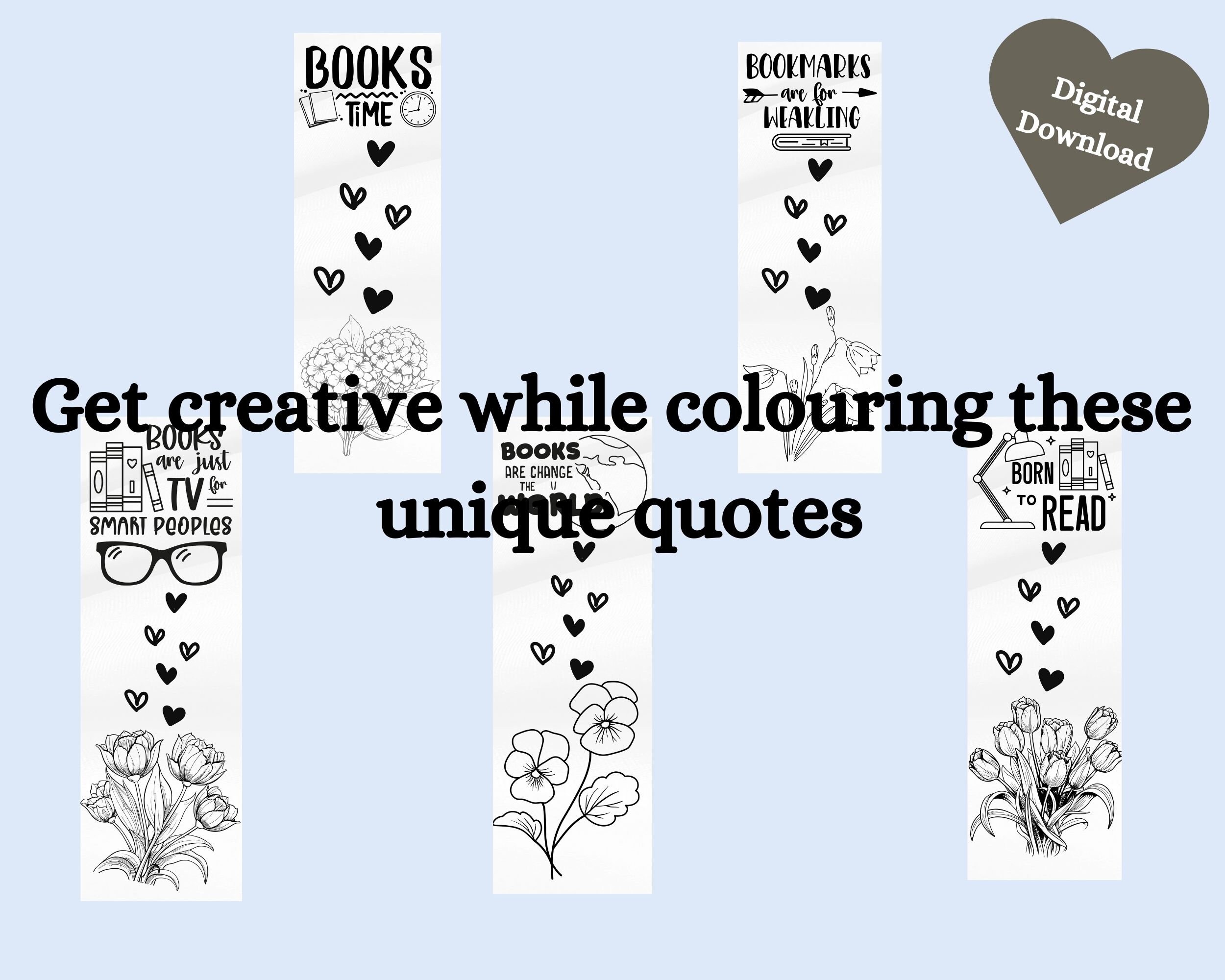 Colouring Bookmarks With Book Quotes,printable Bookmarks to Colour,gift ...
