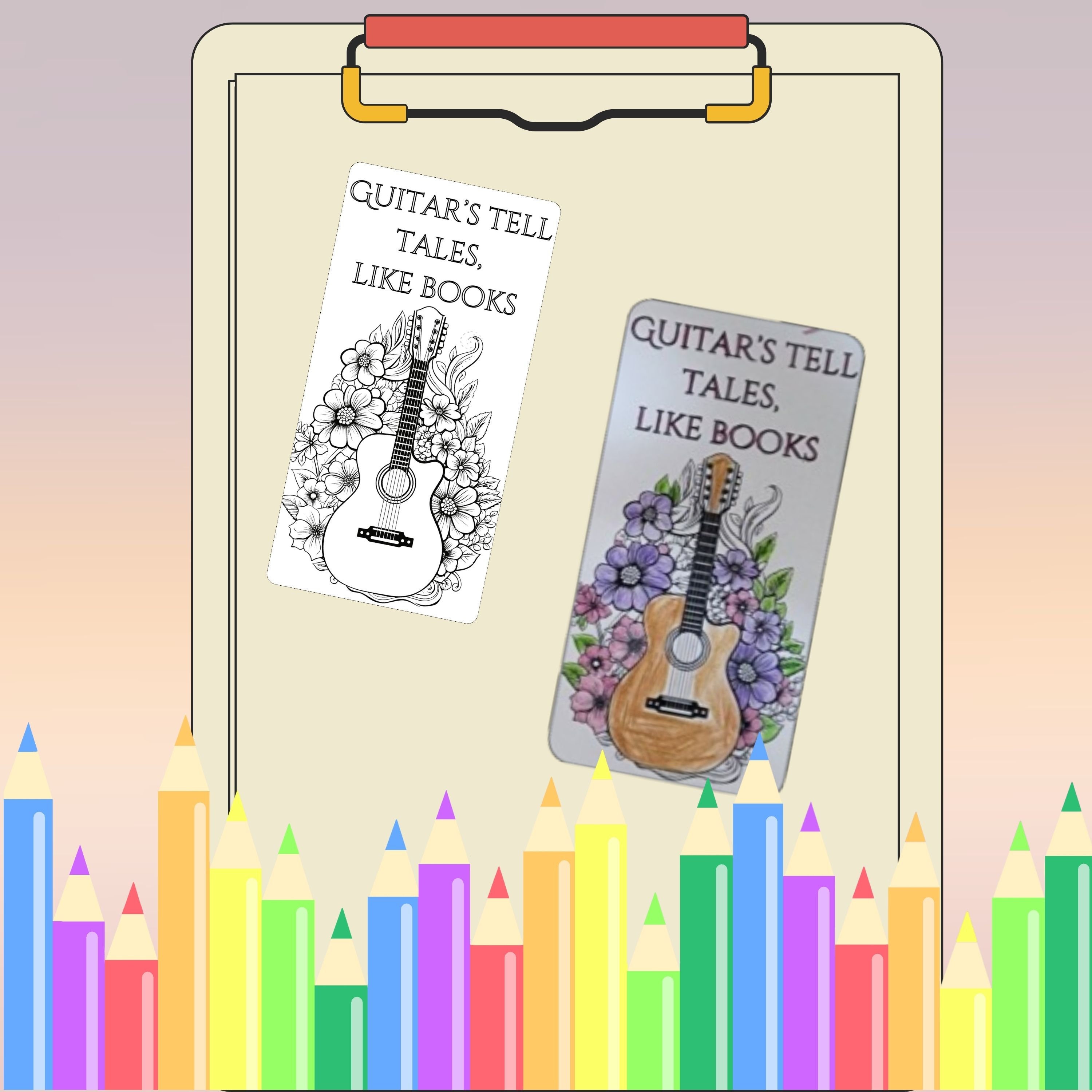 Colouring Bookmarks,musical Bookmarks,book Lover Gift,guitar Themed ...