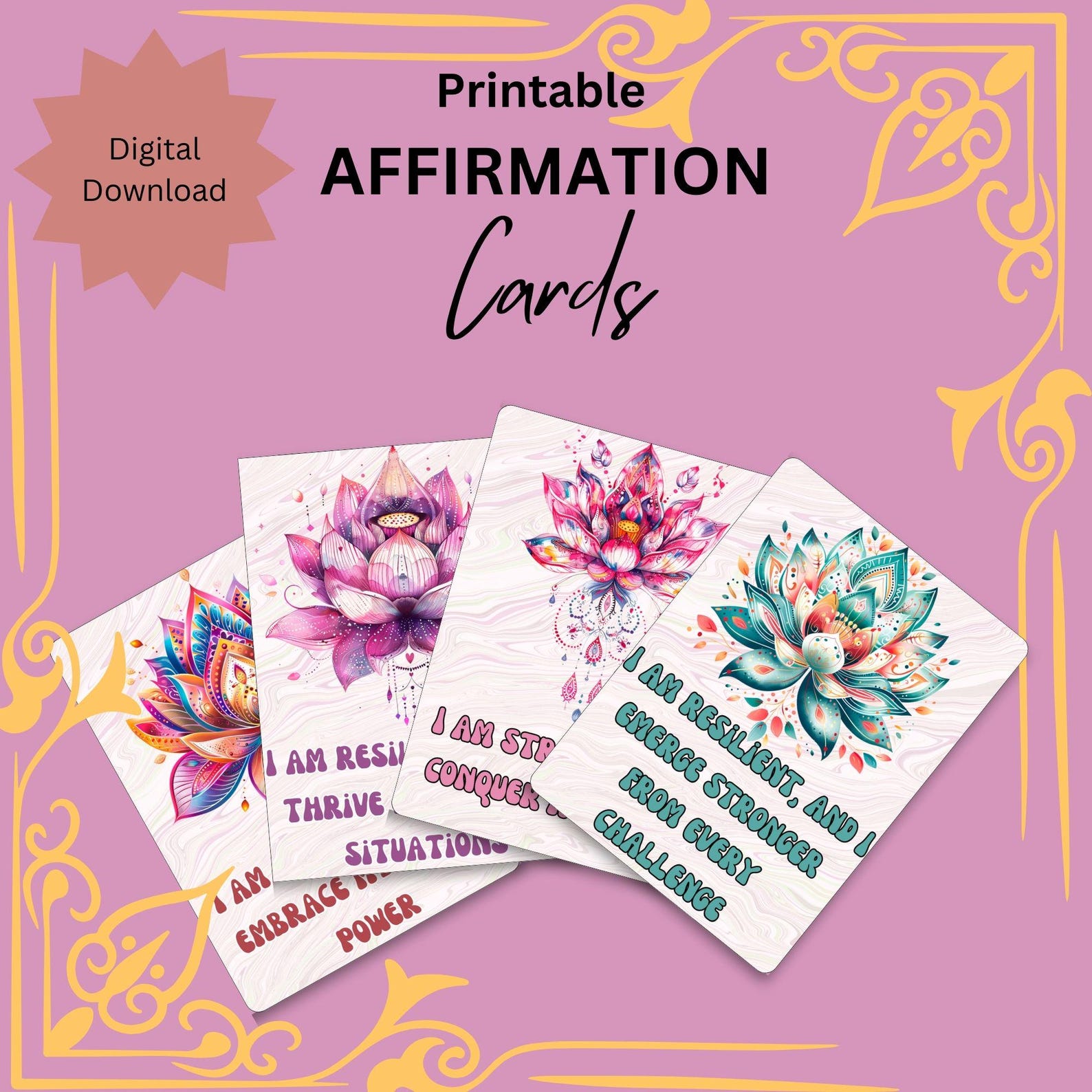 Mental Health Affirmation Cards: Lotus Design, Wellness (PDF) - Etsy