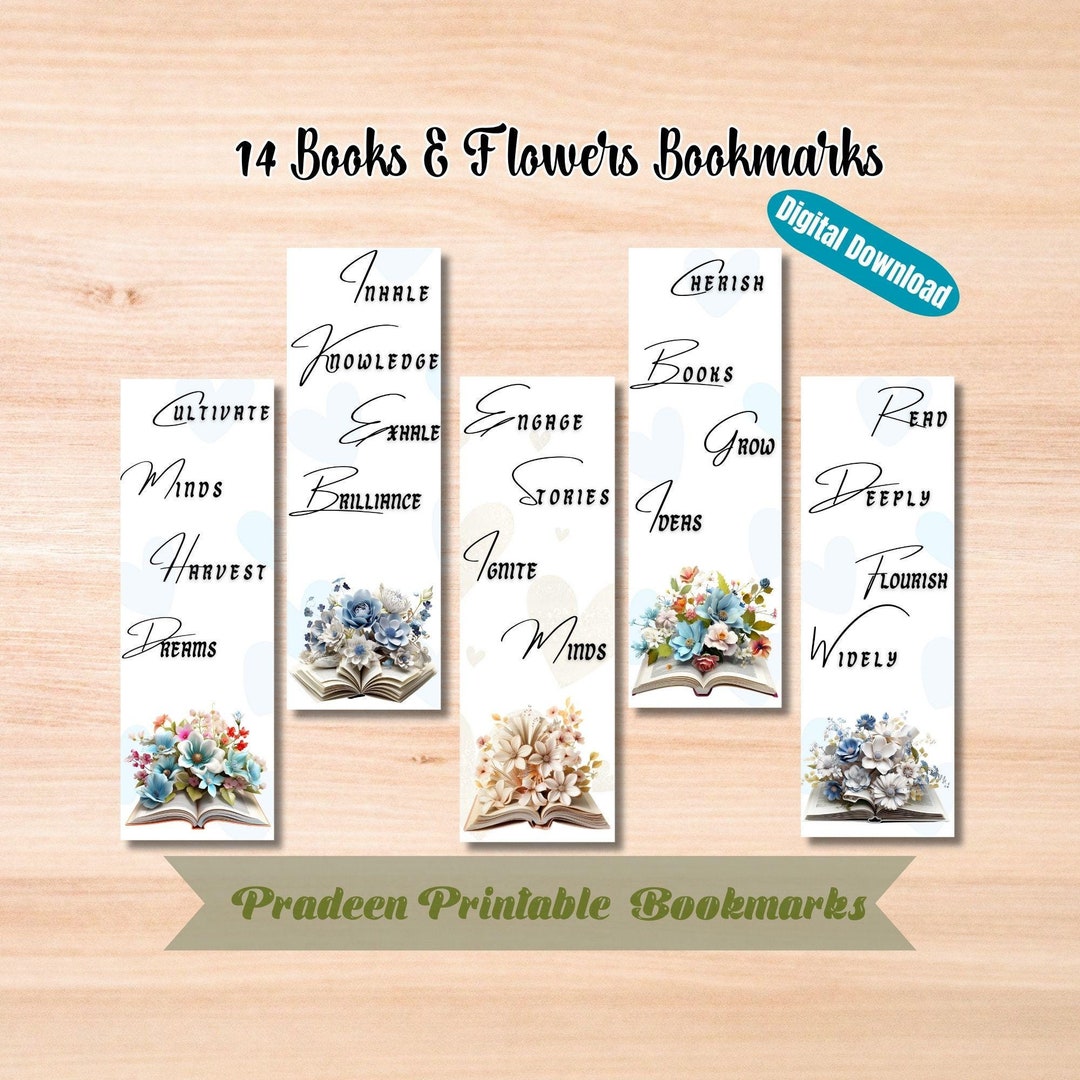 Motivational Bookmarks,books and Flowers Png,books in Bloom,gift for ...
