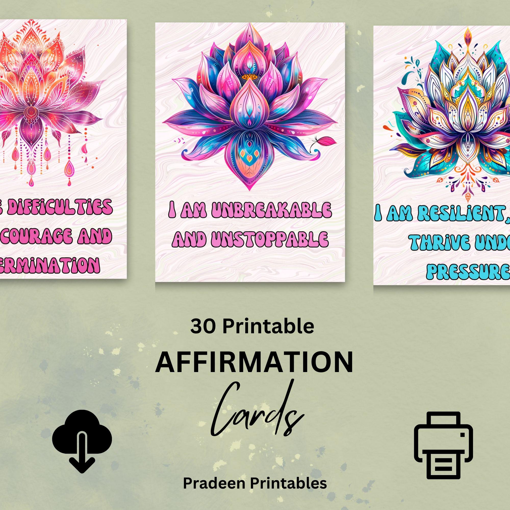 Mental Health Affirmation Cards: Lotus Design, Wellness (PDF) - Etsy