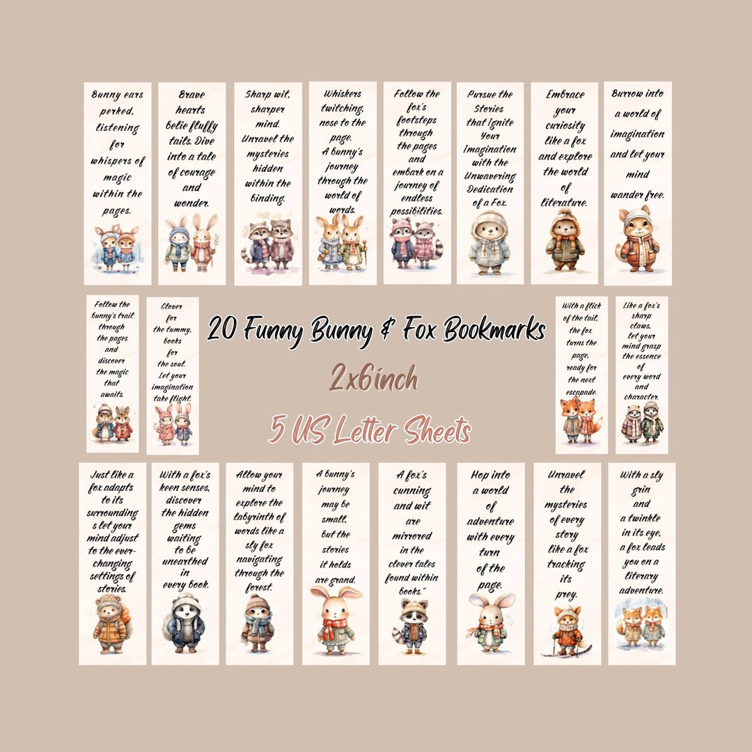 Printable Bookmarks,book Lovers Cards,cute Animal Bookmarks for Book ...