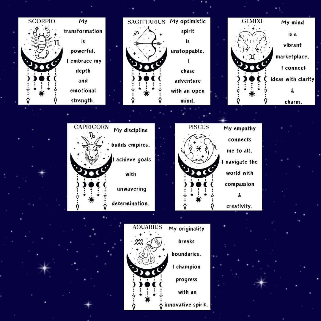Astrology Affirmation Cards Printable Zodiac Deck With 12 Daily ...
