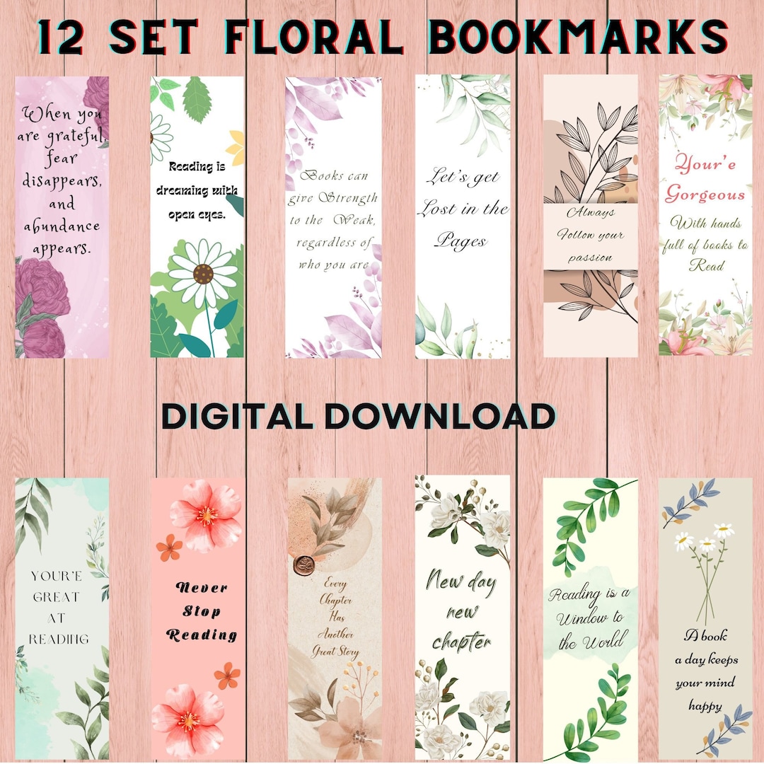 Floral Bookmarks With Inspirational Quotes,set of Inspirational Quotes ...