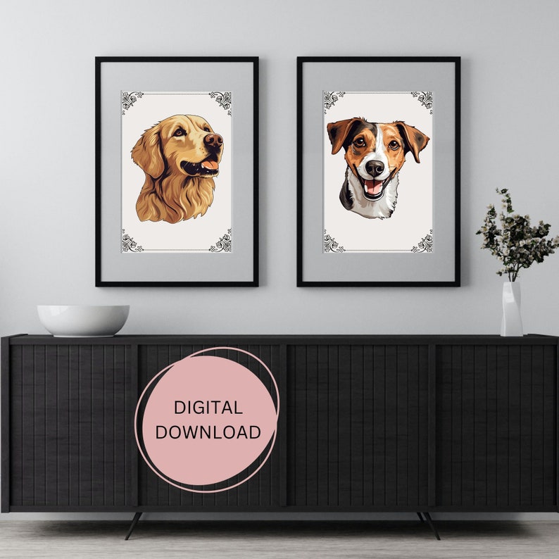 5 Doggie Art Printables, Dog Lovers' Wall Art Collection,5 Stunning Dog ...