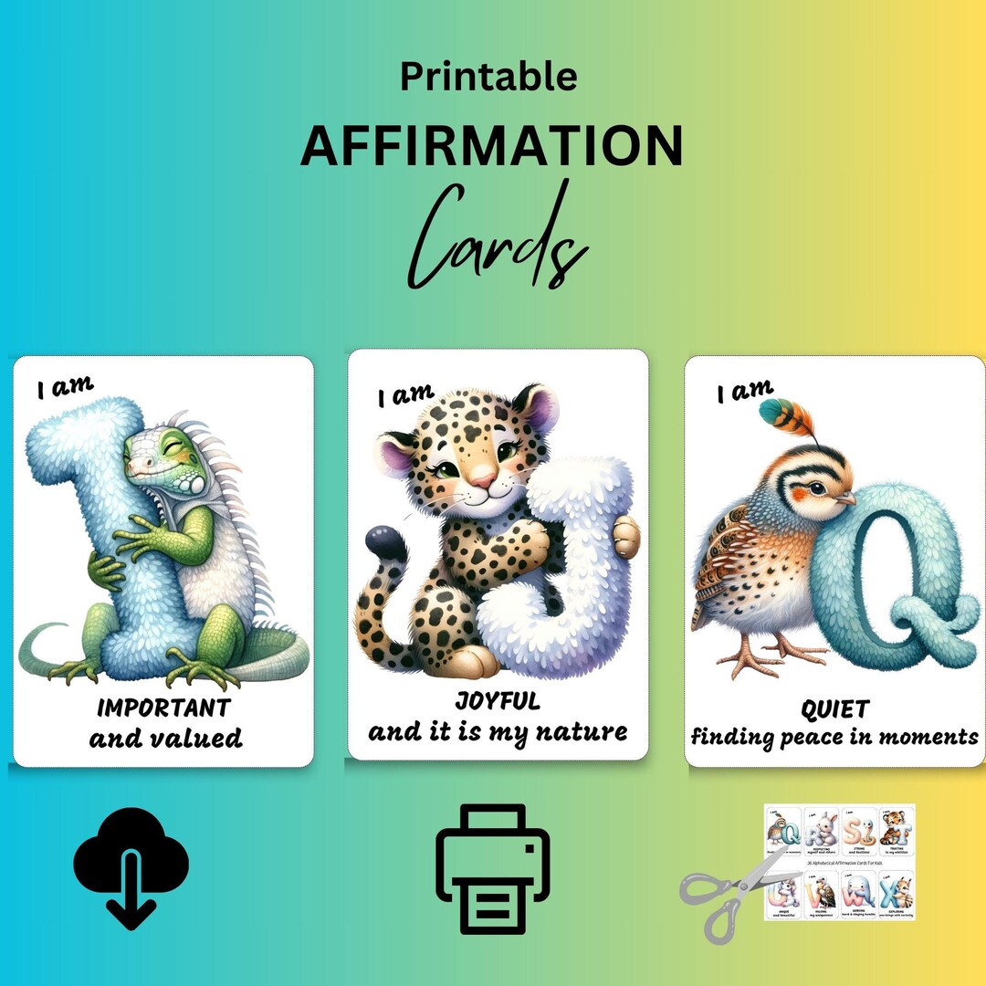 Alphabet Affirmation Cards for Kids: A-Z Positive Prints (digital ...