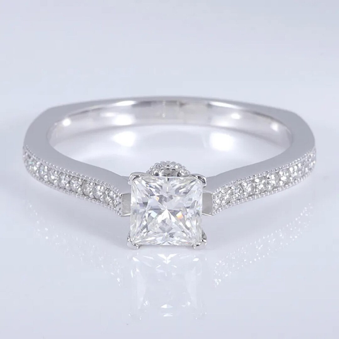 Euro Shank Ring 2.50 Ct Princess Cut White Moissanite Diamond Ring ...