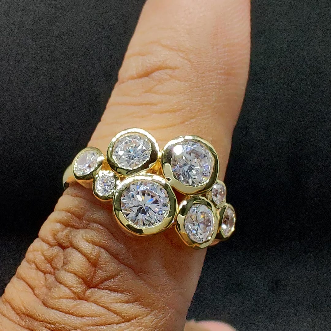 Scattered Moissanite Diamond Ring, Bezel Set Multi Stone Engagement ...