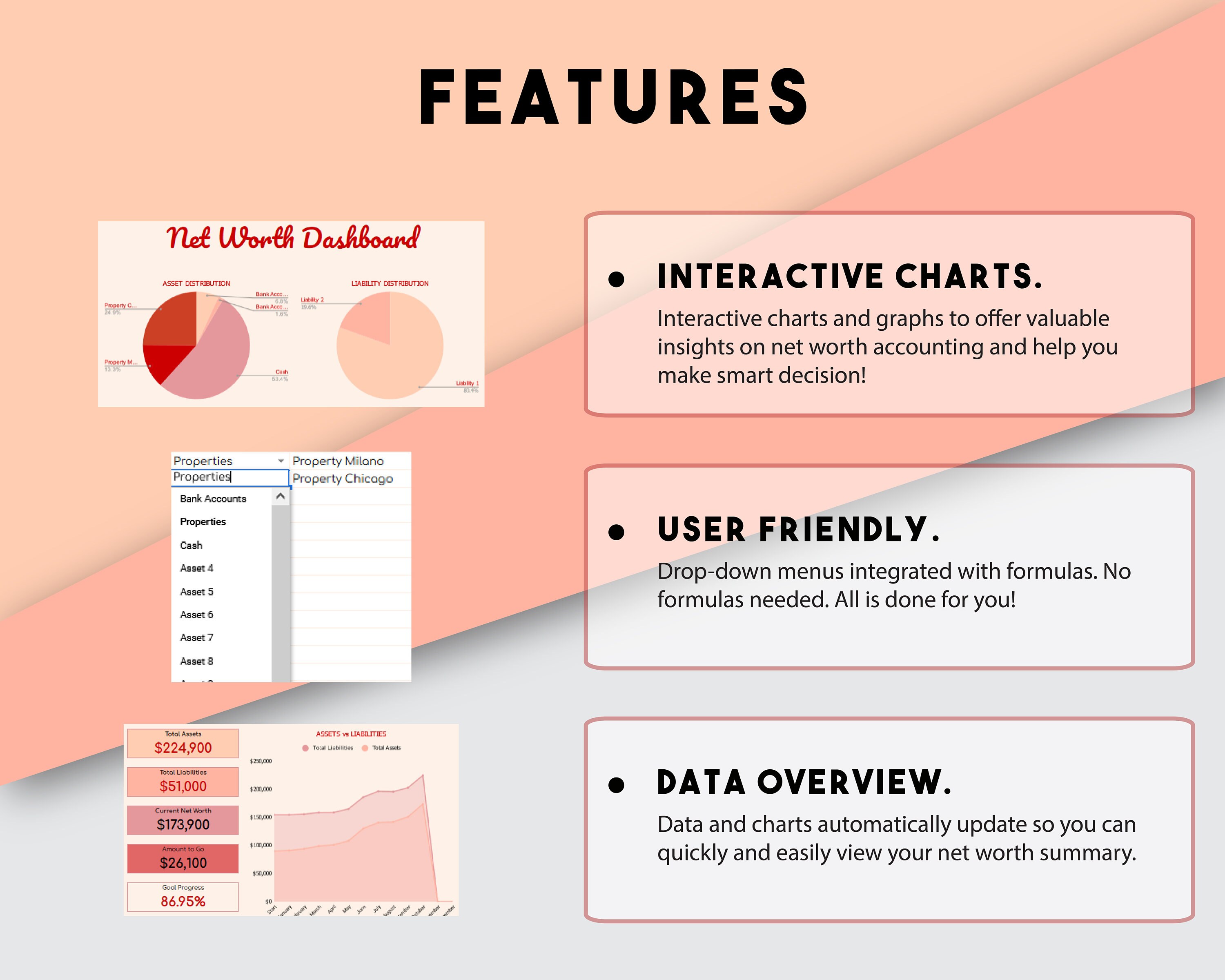 Net Worth Dashboard | Net Worth Tracker | Spreadsheet Template | Net ...