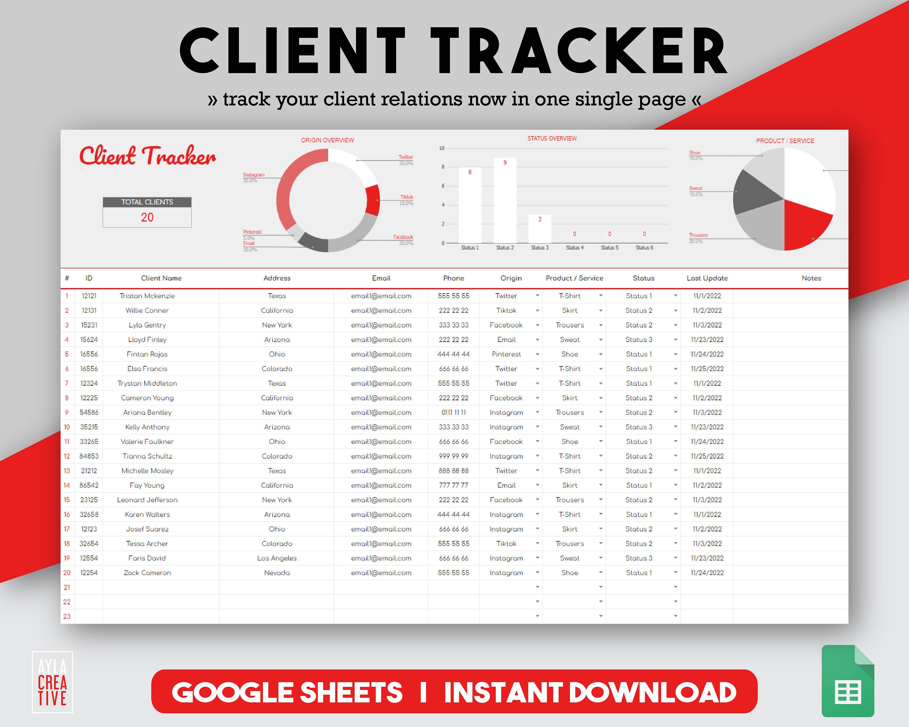 Client Tracker, Client Spreadsheet, Google Sheet Planner, CRM Template ...