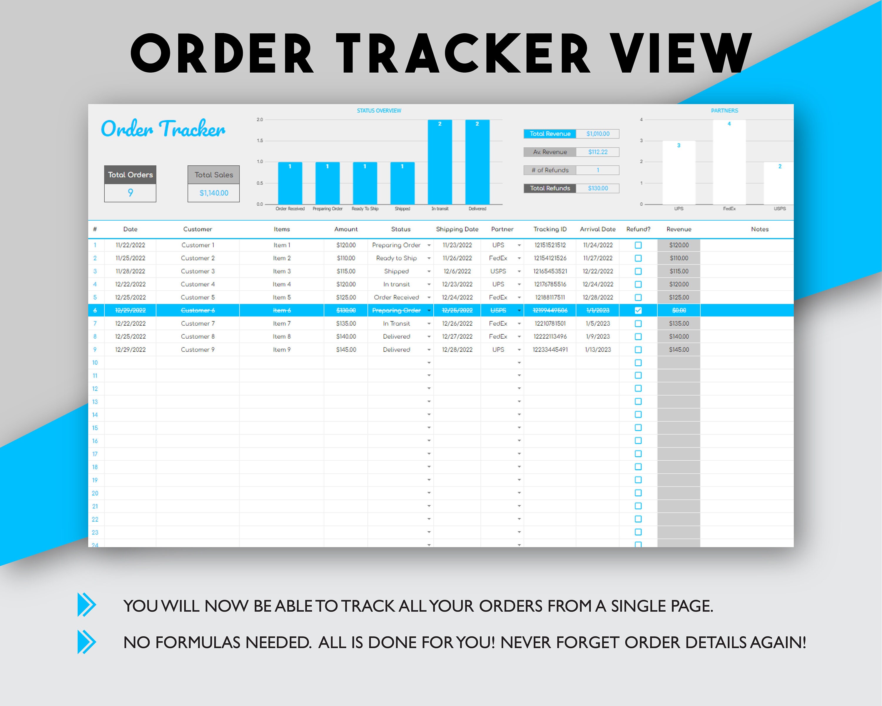 Order Log Order Tracking Google Sheets Spreadsheet Template Small ...