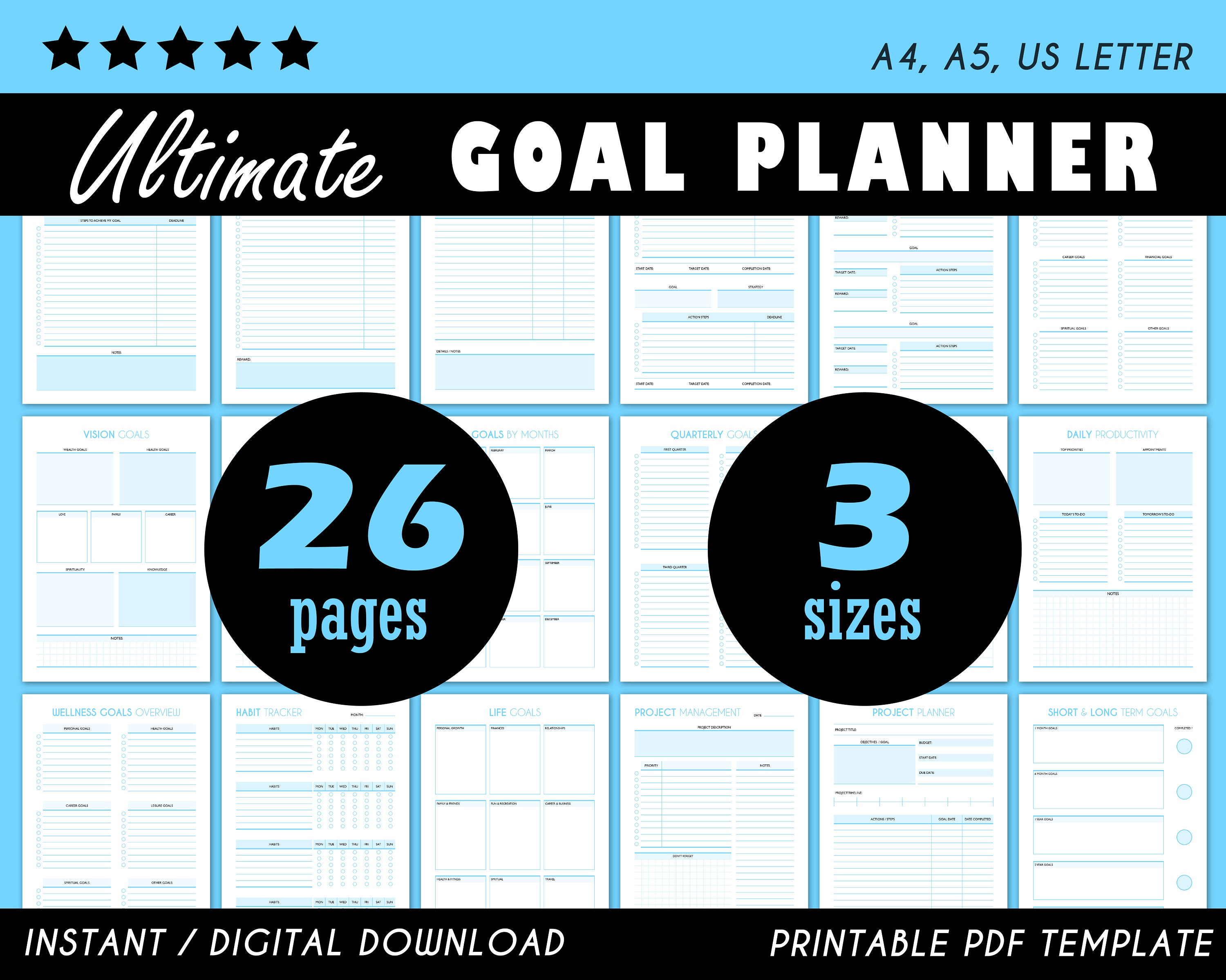 Goal Planner Bundle, Printable Planner, Monthly Goals, Weekly Goals ...