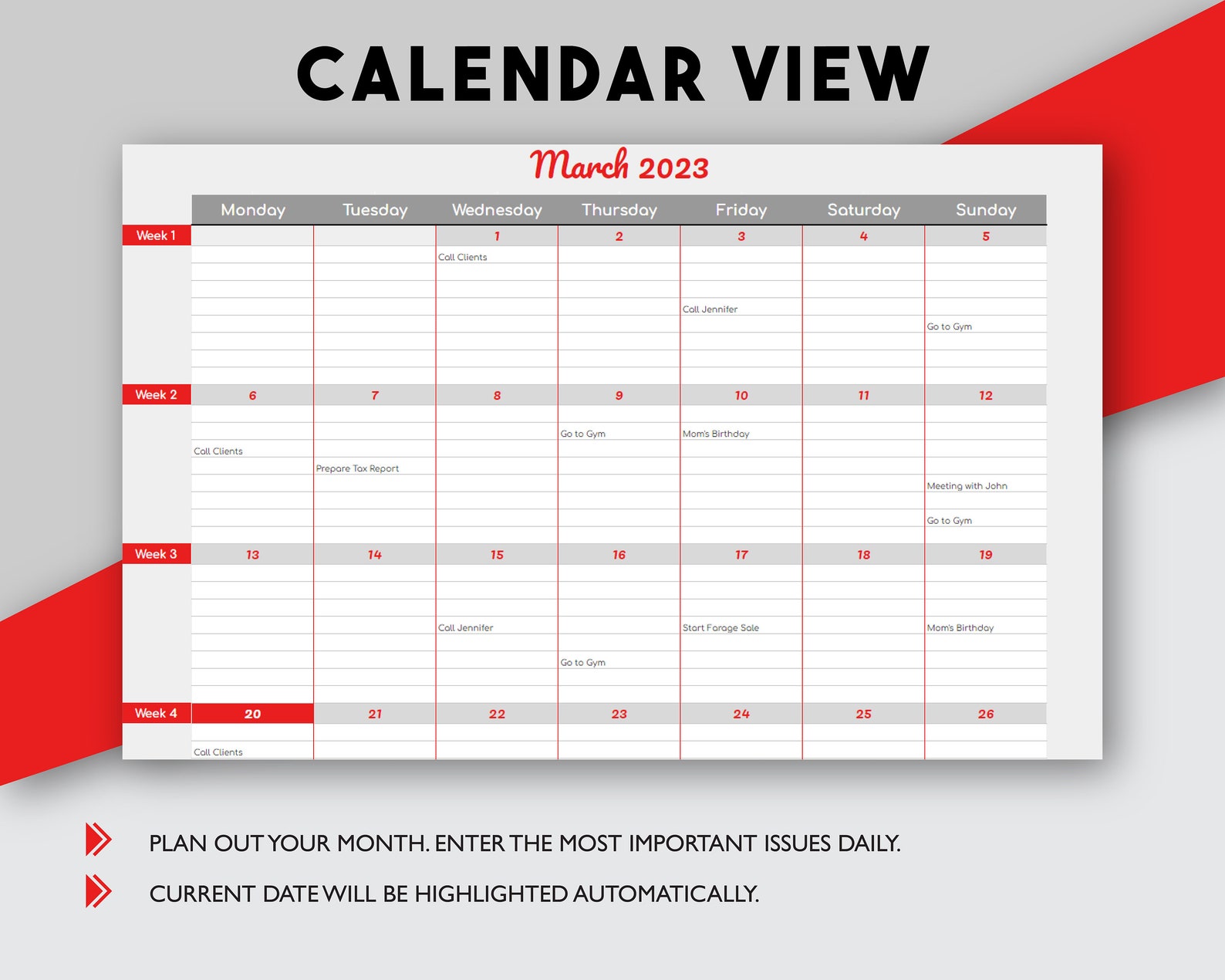 Weekly Planner, 2023 Calendar, Spreadsheet Planner, Google Sheets, to ...