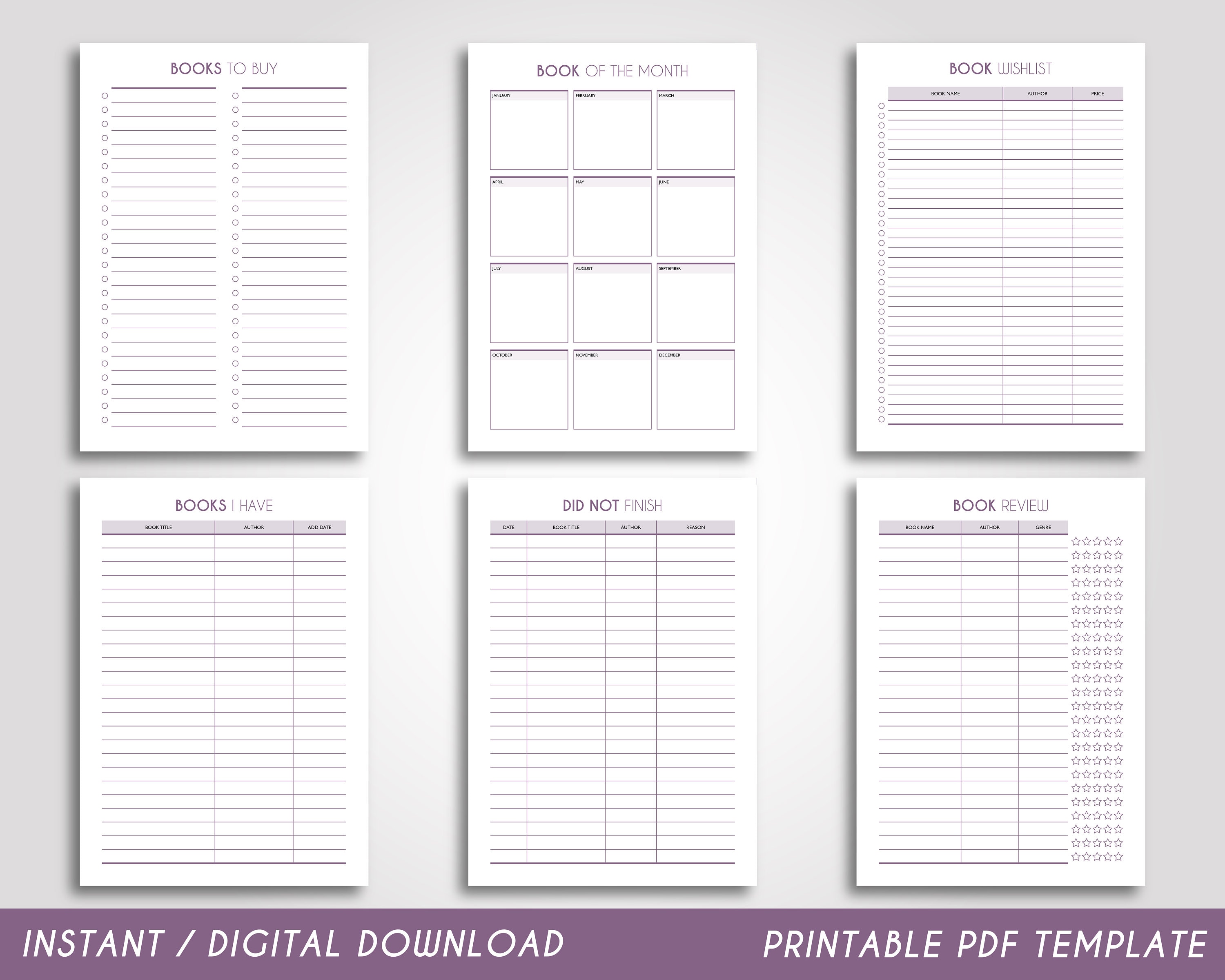 Book Planner, Reading Tracker, Digital Planner, Digital Prints, Reading ...