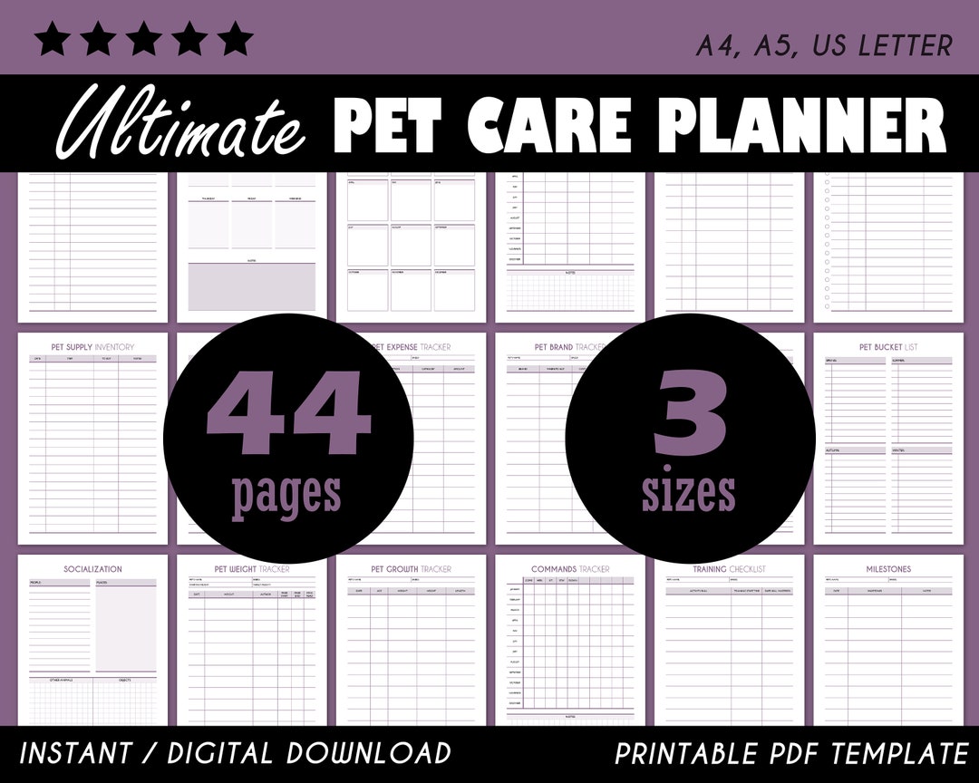Pet Care Planner, Pet Care Binder, Pet Planner Template, Canva Template ...