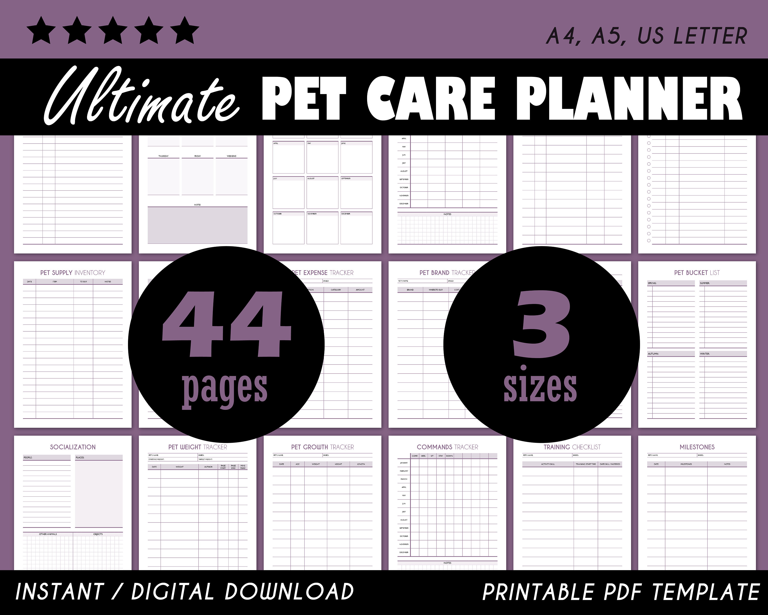 Pet Care Planner, Pet Care Binder, Pet Planner Template, Canva Template ...