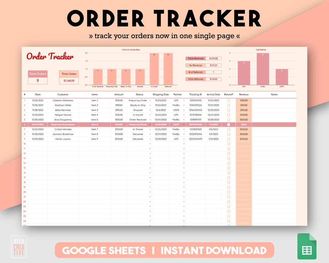 Order Tracker | Business Tracker | Small Business | Spreadsheet ...