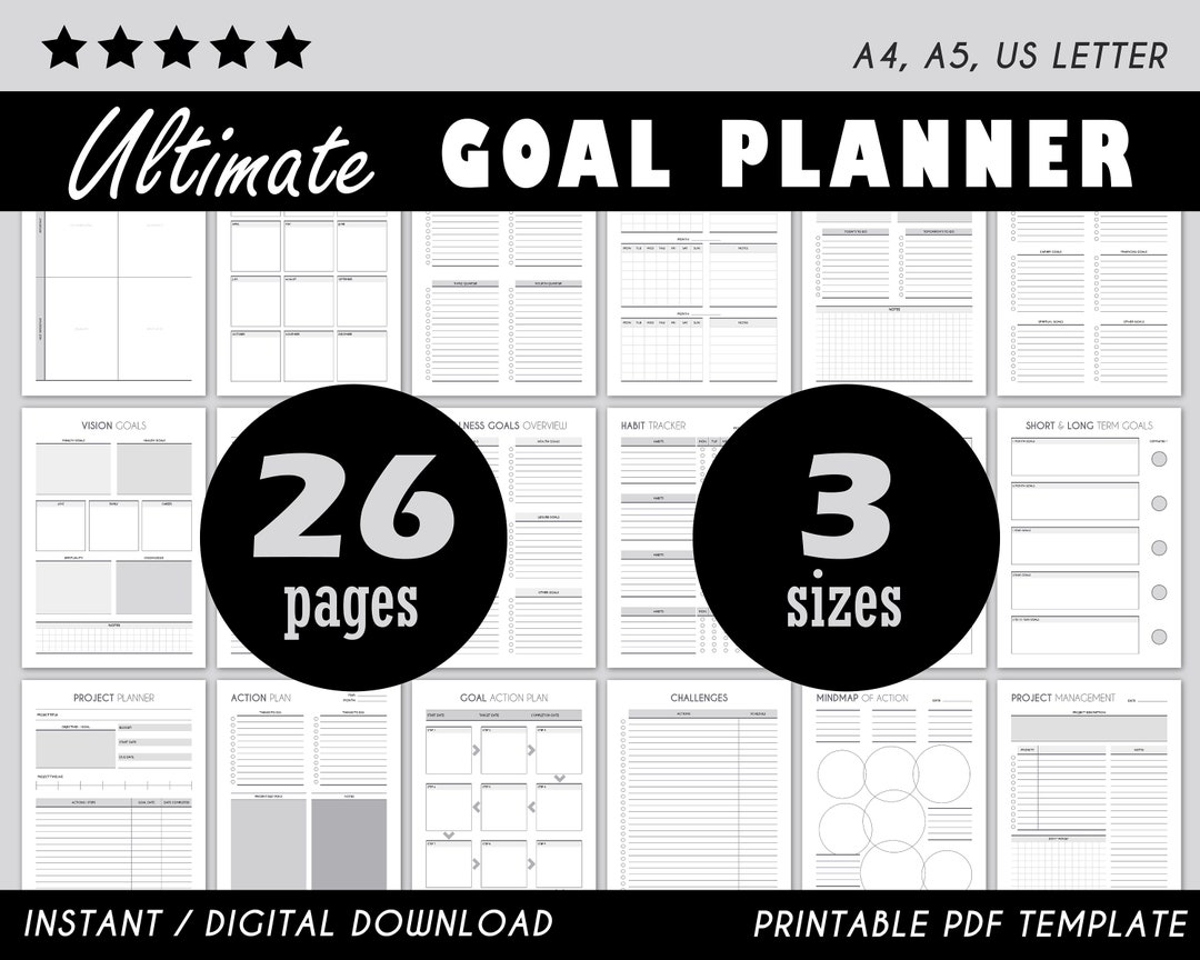 Goal Tracker, Happy Planner Insert, Printable Planner, Goal Planner ...
