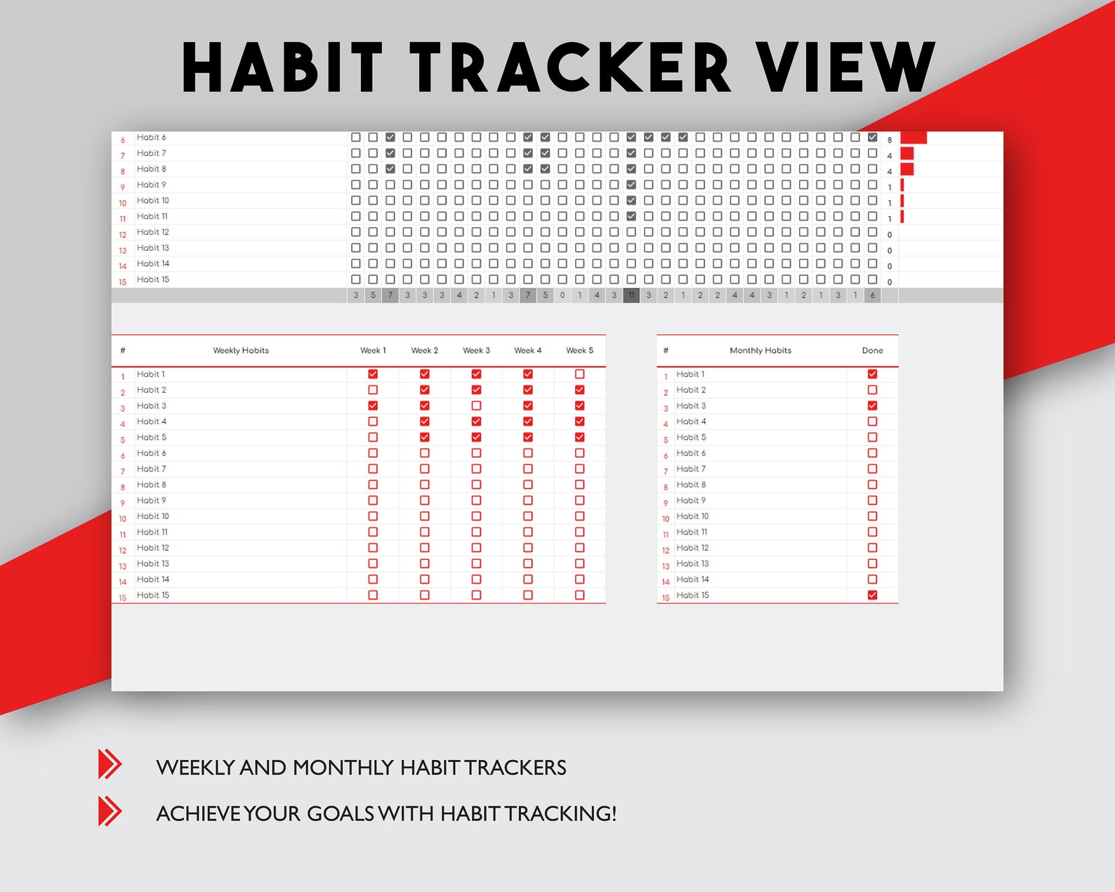 Habit Tracker Goal Tracker Habit Tracker Excel Daily Habit Tracker ...