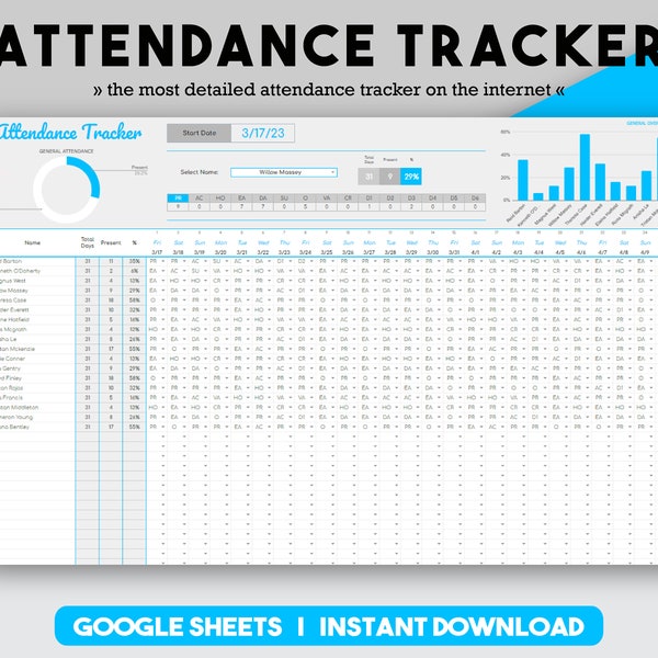 Attendance Chart Google Sheet - Etsy