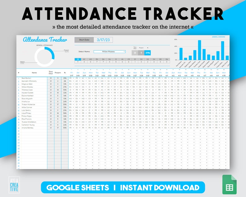 Attendance Tracker School Attendance Absence Tracker Google Sheets ...
