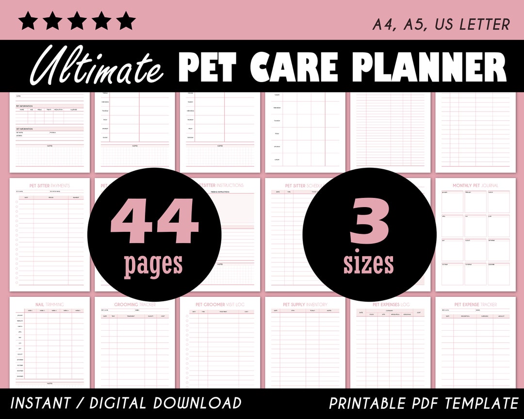 Dog Care Planner, Pet Health, Pet Planner, Printable Planner, Dog Lover ...