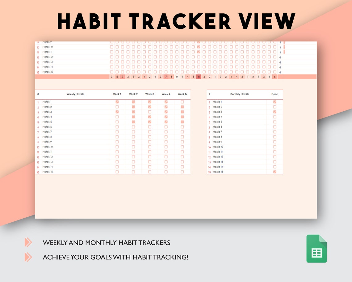 Habit Tracker Goal Tracker Habit Tracker Sheet Habit Tracker Excel ...