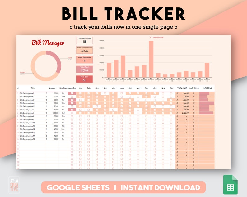 Bill Tracker Expense Tracker Budget Template Personal Finance Financial ...