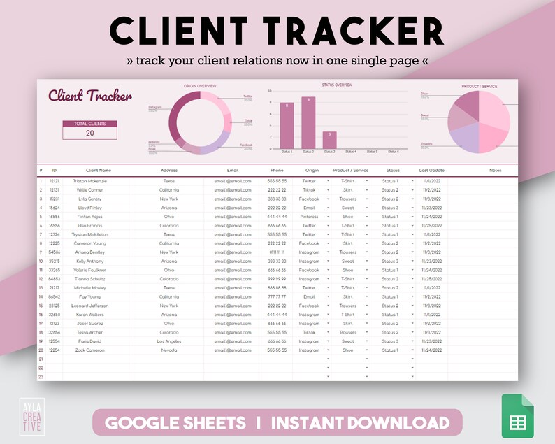 Client List, Client Tracker, Client Management, Client Spreadsheet ...