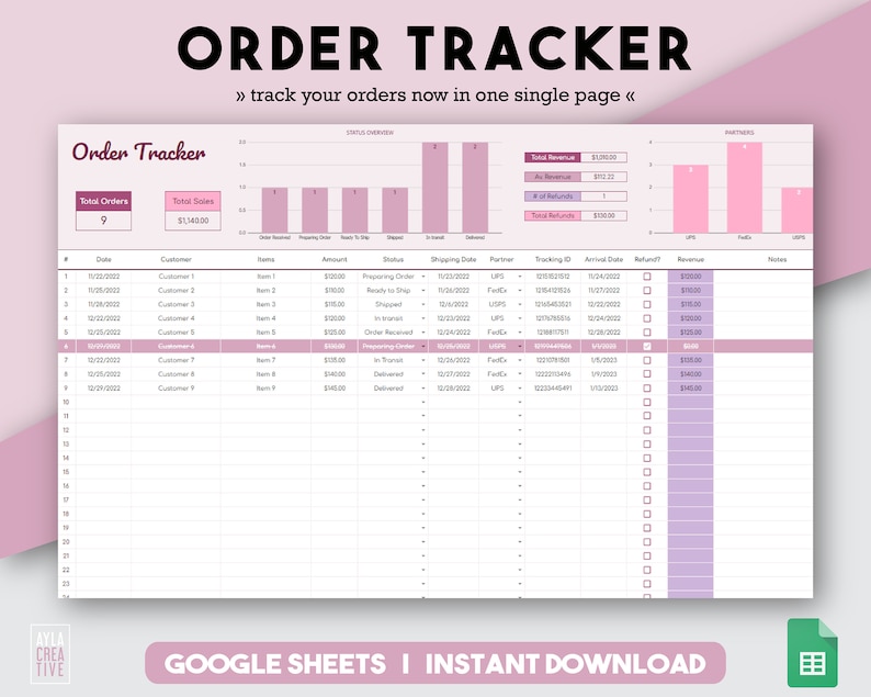 Order Tracker Order Spreadsheet Small Business Order Form Business ...