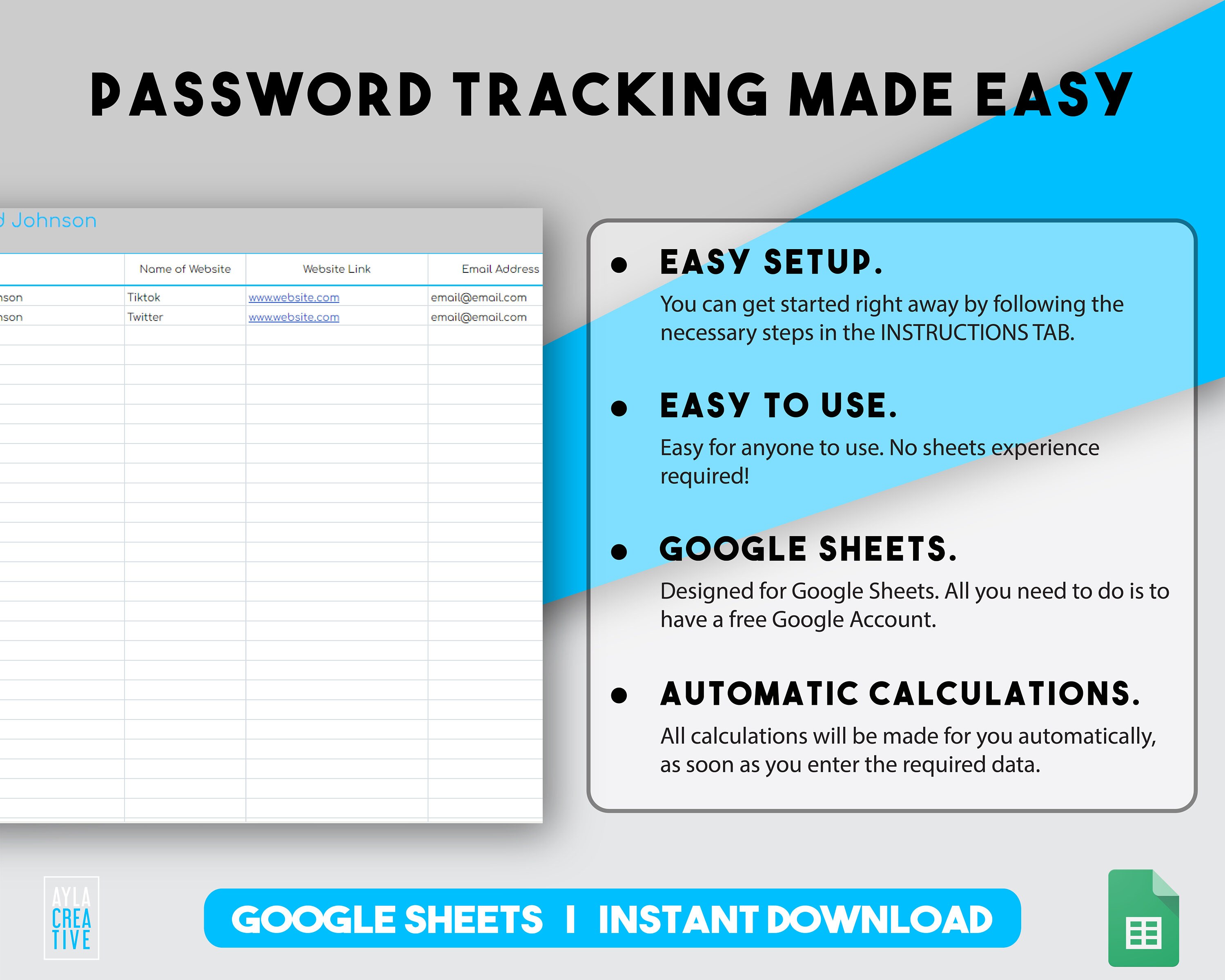 Password Tracker, Password Manager, Password Organizer, Excel Google ...