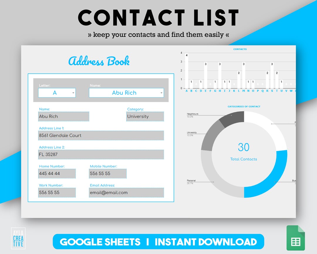 Phone Directory Contact List Address Book Digital Spreadsheet Google ...