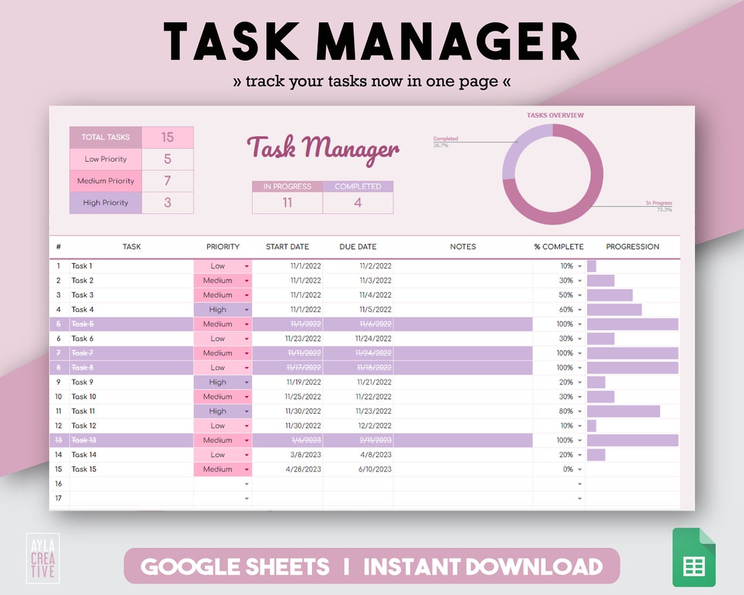 Task Tracker Digital to Do List Task Planner Google Sheets Template ...