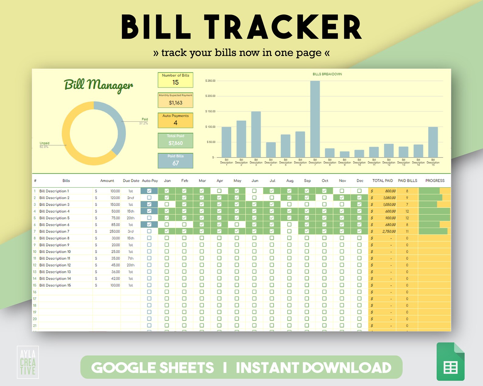 Bill Tracker Monthly Bill Tracker Track Bills Pay Bills on Time Finance ...