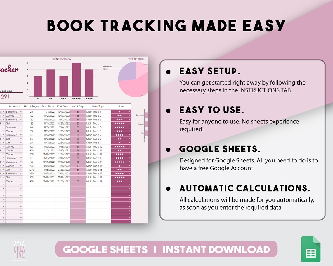 Book Tracker, Google Sheets, Digital Book Tracker, Google Sheets Book ...