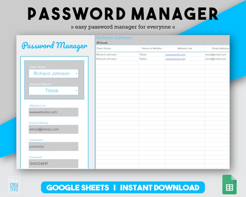 Password Tracker, Password Manager, Password Organizer, Excel Google ...