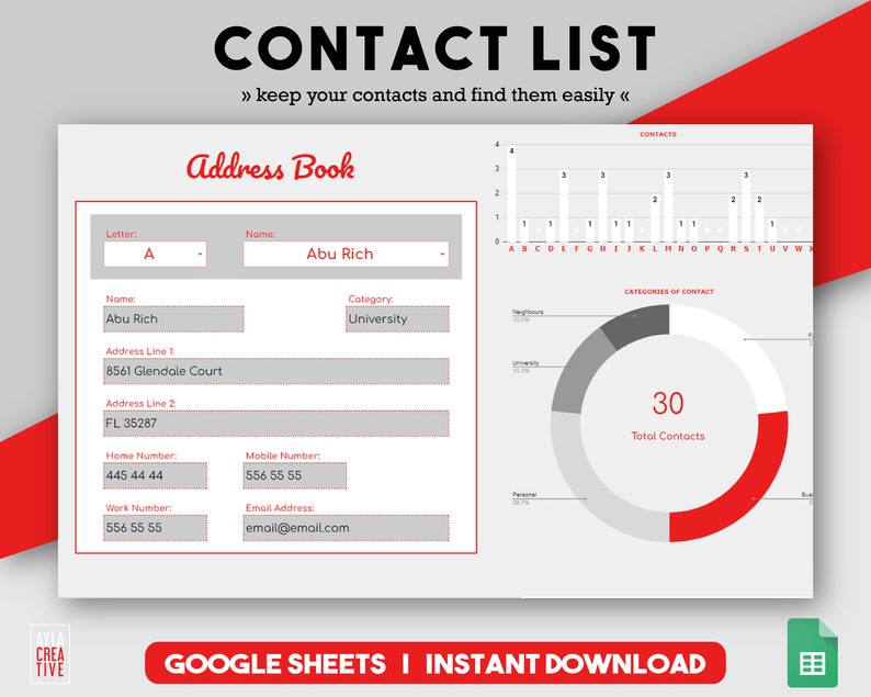 Contact List Google Sheets Spreadsheet Template Spreadsheet Tracker ...